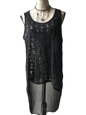 Forever 21 | Tops | Goth Sheer Highlow Cross Pattern Tank Tunic Top ...